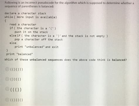 Solved Following Is An Incorrect Pseudocode For The