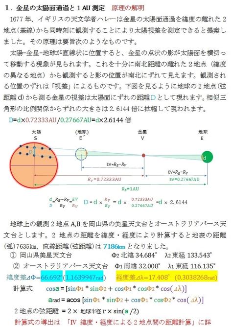 Ⅵ 金星の太陽面通過の観測による太陽直径と1auの算出 里山コスモスブログ