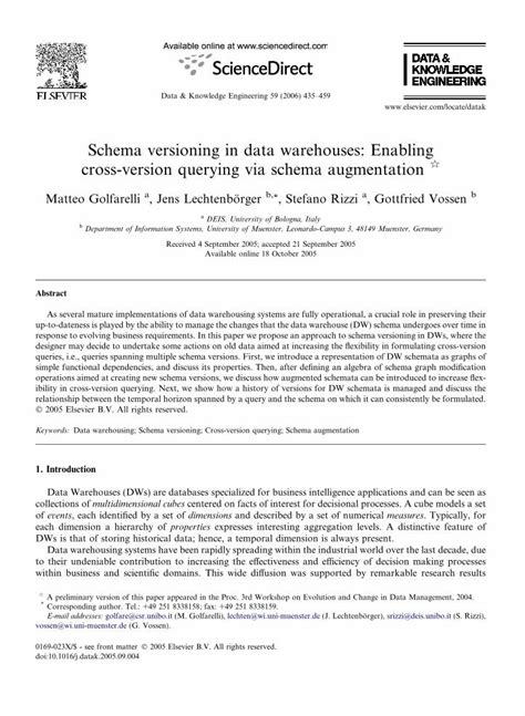 PDF Schema Versioning In Data Warehouses Enabling Cross Version