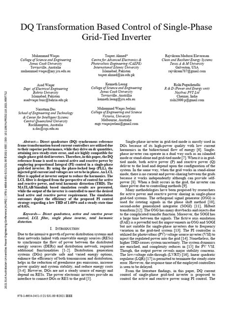 Dq Transformation Based Control Of Single Phase Grid Tied Inverter