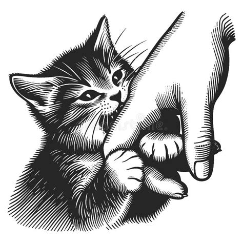 小猫咬手刻草图 库存例证 插画 包括有 板刻 葡萄酒 母狗 陪伴 逗人喜爱 图象 比赛 被宠爱的 312188220