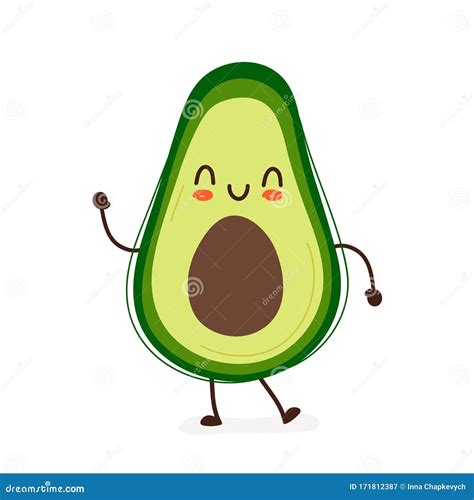 Happy Smiling Funny Cute Avocado Stock Vector Illustration Of Meal