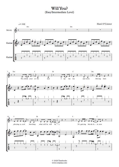 Will You Easy Intermediate Level Solo Acoustic Guitar Hazel O Connor Guitar Tabs And