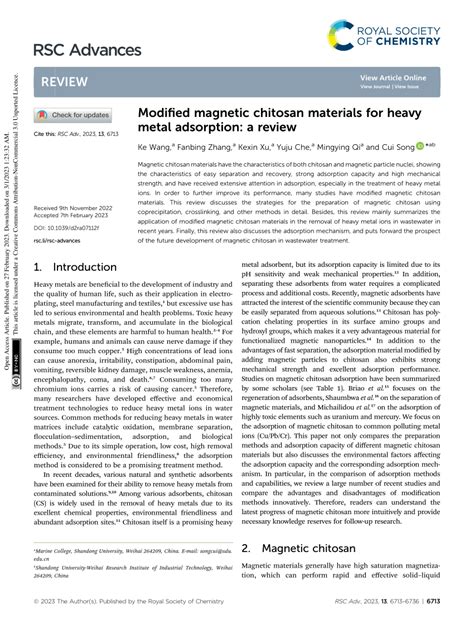 Pdf Modified Magnetic Chitosan Materials For Heavy Metal Adsorption A Review