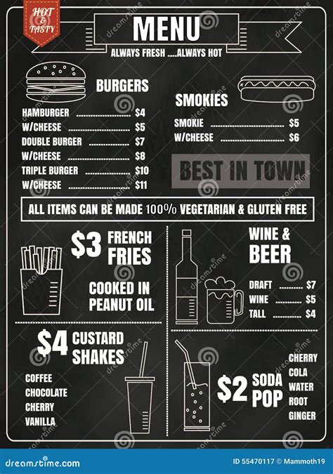 Restaurant Menu Design Elements With Chalk Drawn Food And Drink Stock