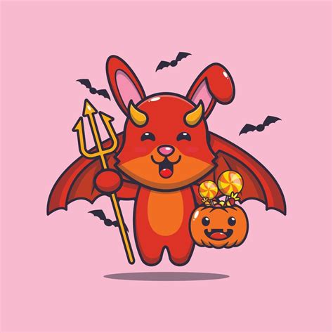 Cute Devil Rabbit Cartoon Character In Halloween Day 6595096 Vector Art