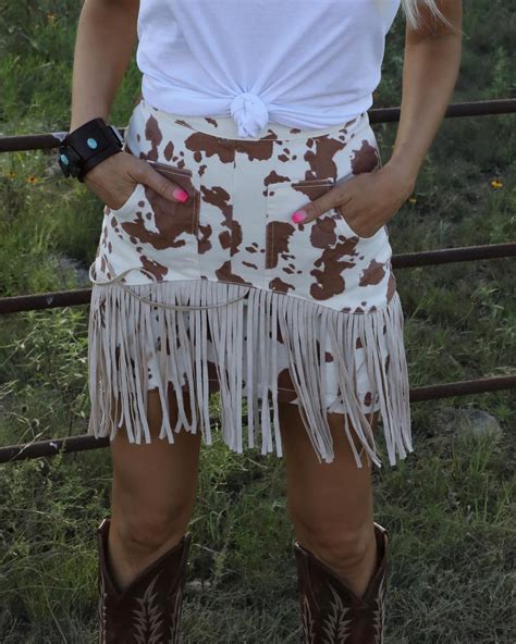 Cream Cow Print Fringe Mini Skirtspring Outfits Summer Outfits Ootd🔥30