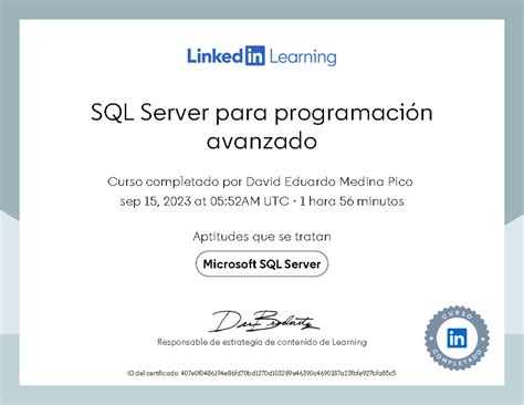 Certificado De Finalizacion Sql Server Para Programacion Avanzado Sql