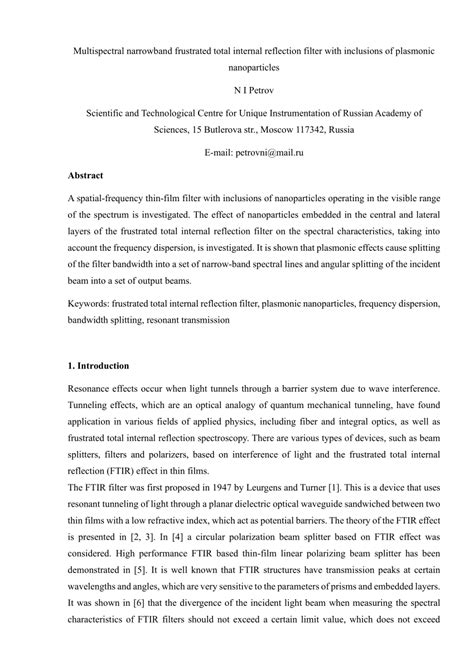 Pdf Multispectral Narrowband Frustrated Total Internal Reflection