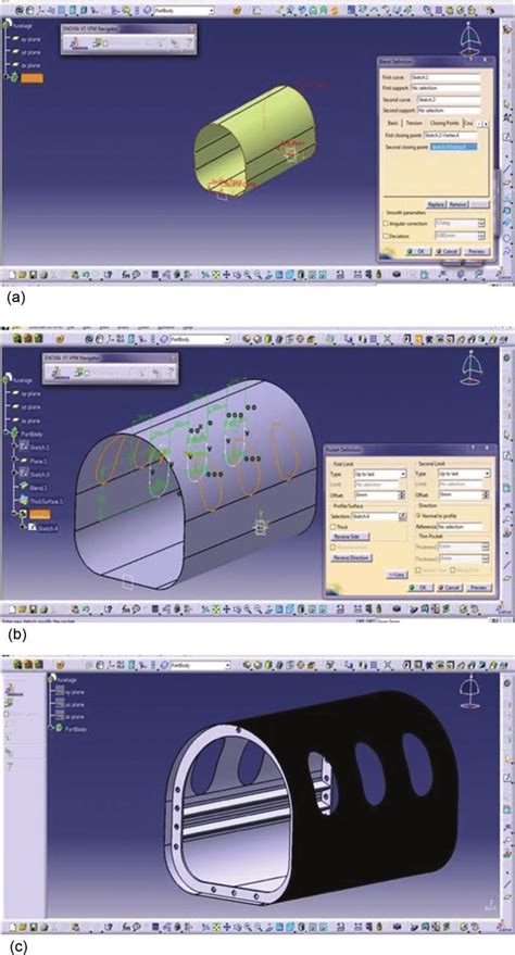 a fuselage design using blend feature b 3d fuselage windows c