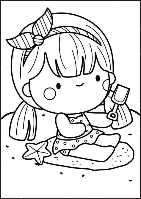 Premium Vector A Vector Of Cute Girl On Holiday In Black And White