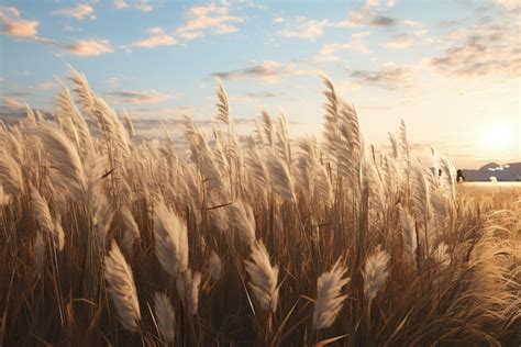 Premium Ai Image Reed In The Field At Sunset