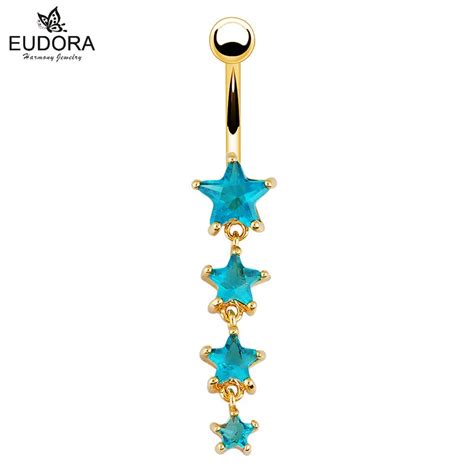 Long Dangle Sexy Belly Button Ring Blue Rhinestone Navel Piercing Ring