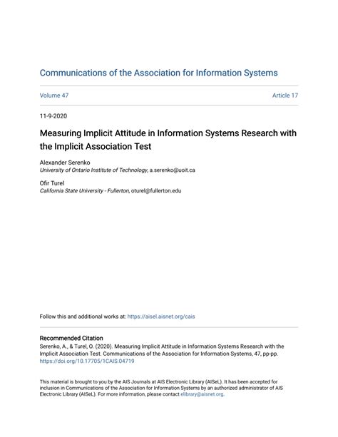 Pdf Measuring Implicit Attitude In Information Systems Research With The Implicit Association Test