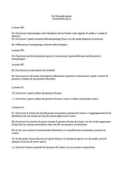 Domande Aperte Di Antropologia Set Domande Aperteantropologia Lezione
