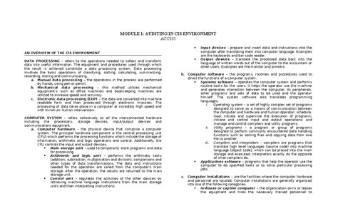 Module CIS MODULE AUDITING IN CIS ENVIRONMENT ACC AN OVERVIEW OF THE CIS ENVIRONMENT DATA