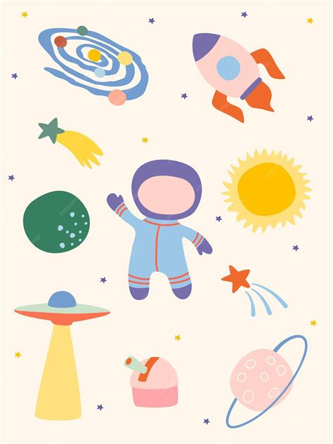 Premium Vector Cute Set Of Space Elements Vector Illustration