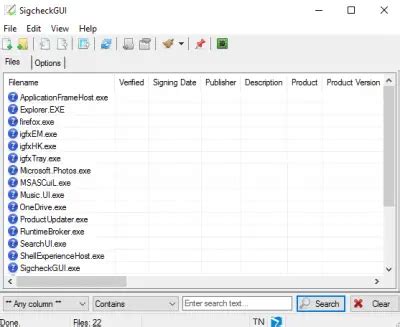 SigcheckGUI UI For Sysinternals Sigcheck Tool To Scan For Unsigned Files