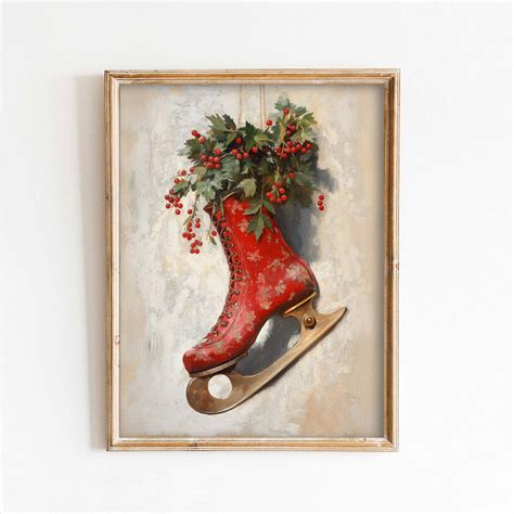 Hanging Red Ice Skate Art Print Paper House Print Shop