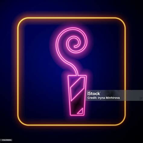 Glowing Neon Birthday Party Horn Icon Isolated On Black Background