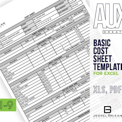 Costing Sheet Excel Template Etsy Hong Kong
