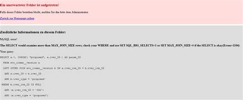 Bug Proposed Help No Editing No Saving Mysql Error Maxjoinsize Rows