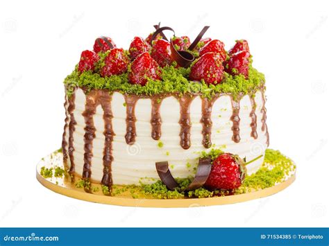 Strawberry Cake Isolated On White Stock Image Image Of Green