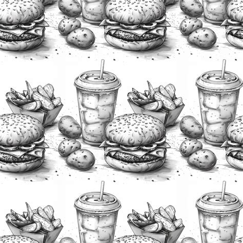 Premium Photo Seamless Pattern Fast Food Vector Style Hamburgers