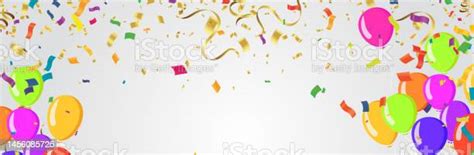 화려한 생일 풍선과 색종이 조각 텍스트를 위한 장소가 있는 그림 벡터 배경 3차원 형태에 대한 스톡 벡터 아트 및 기타 이미지 3차원 형태 개념 개념과 주제 Istock