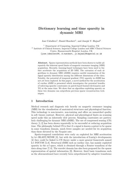 pdf dictionary learning and time sparsity in dynamic mri