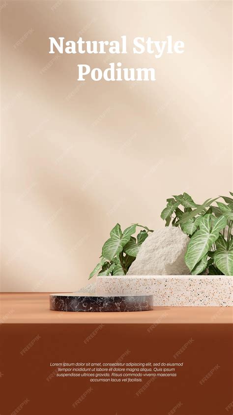 Пустое пространство мрамор и терраццо подиум в портрете зеленый сингониум растение и скала 3d