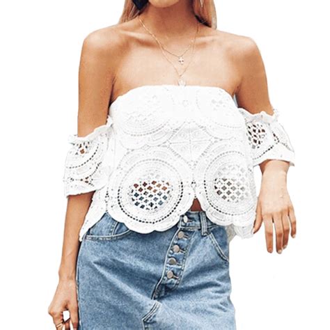 Women Sexy Lace Crochet Blouses Newest 2018 Summer White Off Shoulder