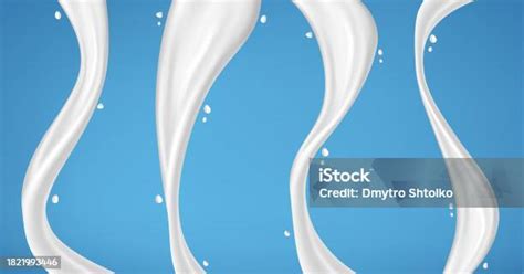 쏟아지는 우유 스플래쉬는 파란색 배경에 고립되어 있습니다 벡터 현실적인 그림 우유에 대한 스톡 벡터 아트 및 기타 이미지 우유 파도 3차원 형태 Istock