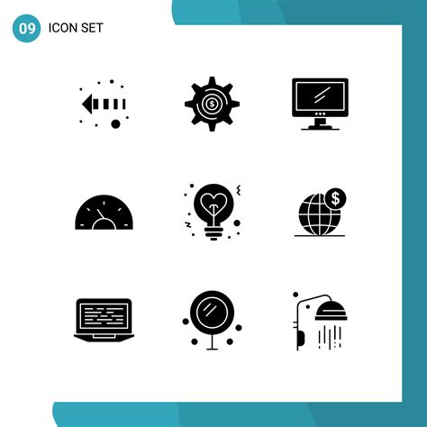 User Interface Pack Of 9 Basic Solid Glyphs Of Light Creative Monitor Car Arrow Editable Vector