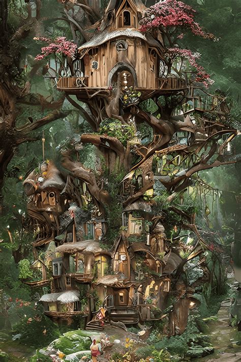 Stunning Magical Elven Treehouse Village · Creative Fabrica
