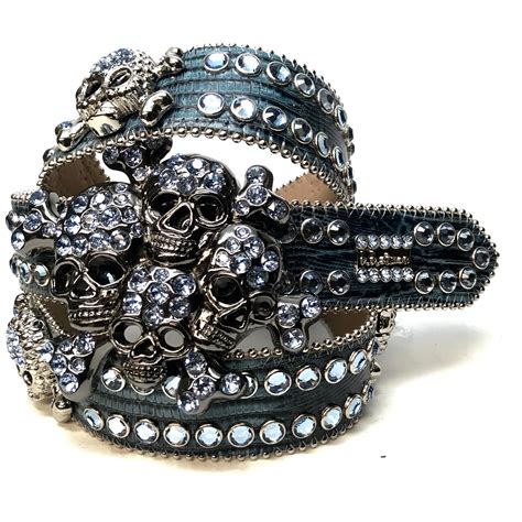 Bb Simon Skull Blue Lizard Fully Loaded Double Row Crystal Belt