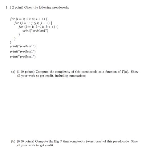 solved 1 2 point given the following pseudocode for