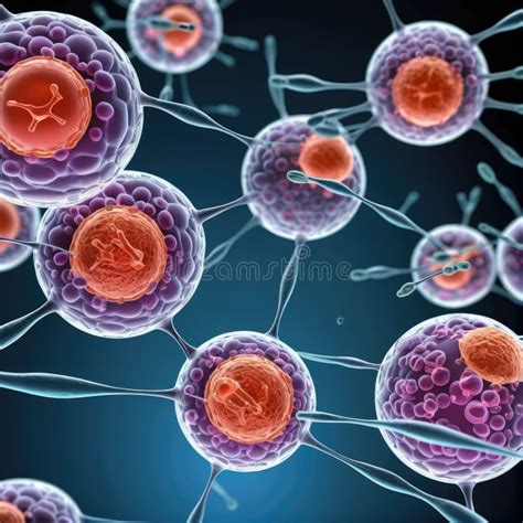 Microscopic View Of Human Cells Showcasing Detailed Structures And Activities In A Vibrant Blue