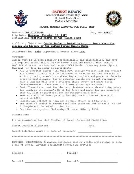 Usmc Museum Permission Form Patriot Njrotc