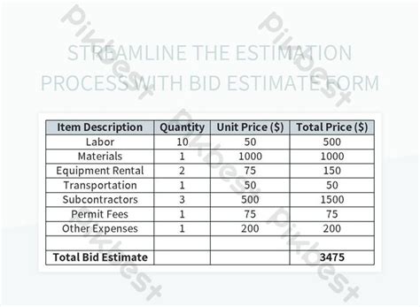 Streamline The Estimation Process With Bid Estimate Form Excel