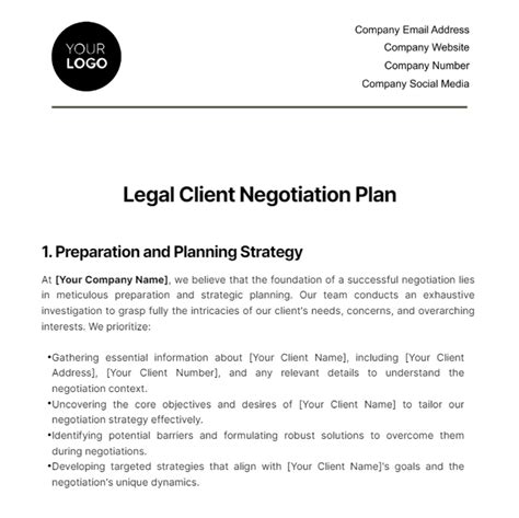 Free Legal Client Negotiation Plan Template To Edit Online