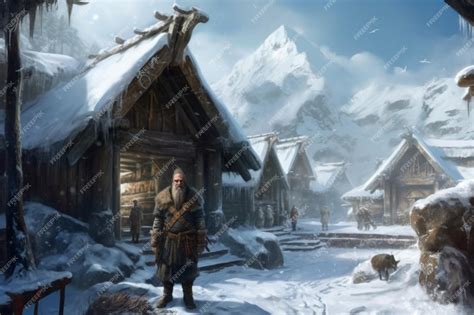 Premium Photo Viking Old Man Snow Settlement