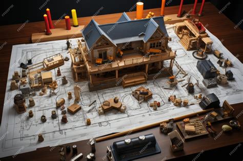 Premium Photo Architects Drafting Table With Blueprints Rulers And Architectural Models