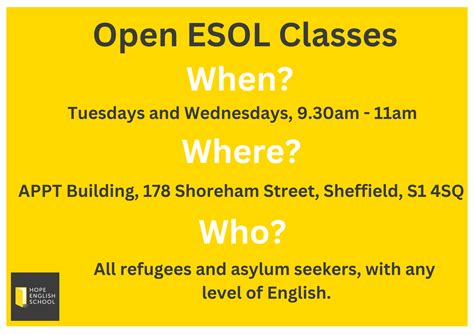 Open Esol Classes — Hope English School