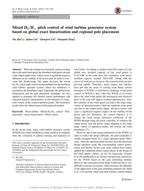 Mixed H H Pitch Control Of Wind Turbine Generator System Based On
