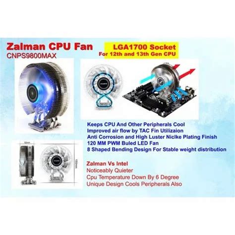 Zalman Cnps9800 Max Cpu Cooler With 120mm Pwm Blue Led Fan At Rs 2200 In Rajkot