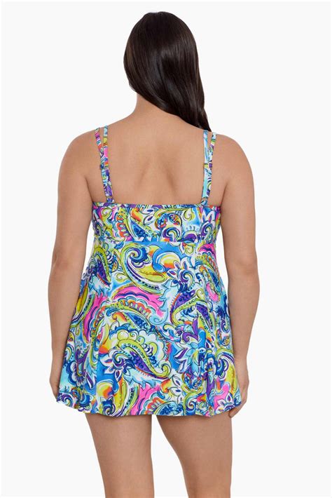 Longitude Empire Princess Seam Swim Dress Paisley Seas Mimi Flamingo