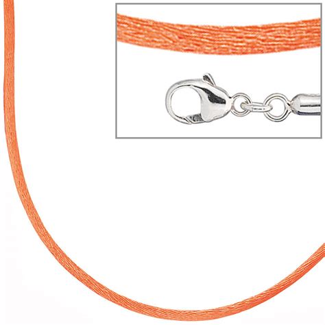 SIGO Collier Halskette Seide Orange 42 Cm Verschluss 925 Silber