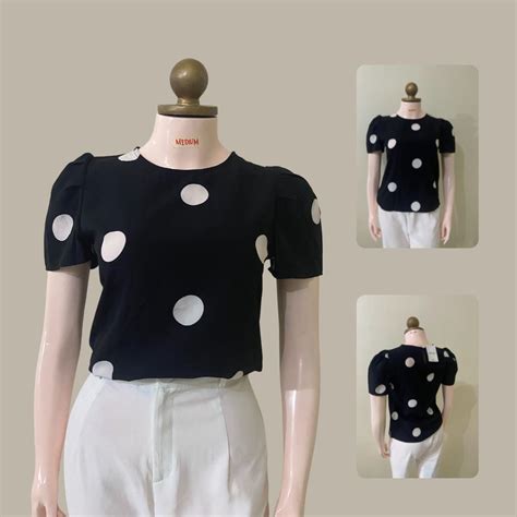 Black White Polka Dots Blouse Natrada Womens Fashion Tops Blouses