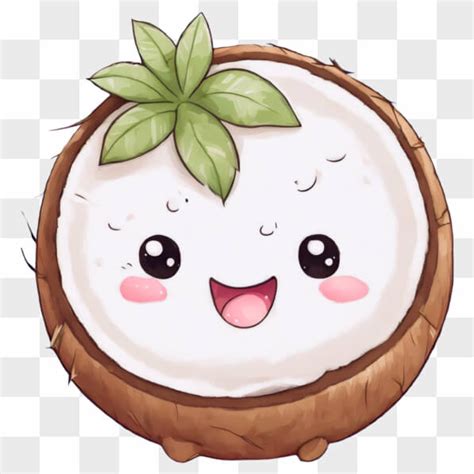 Descarga Coco Kawaii Con Hoja Verde Kawaii En Línea Creative Fabrica